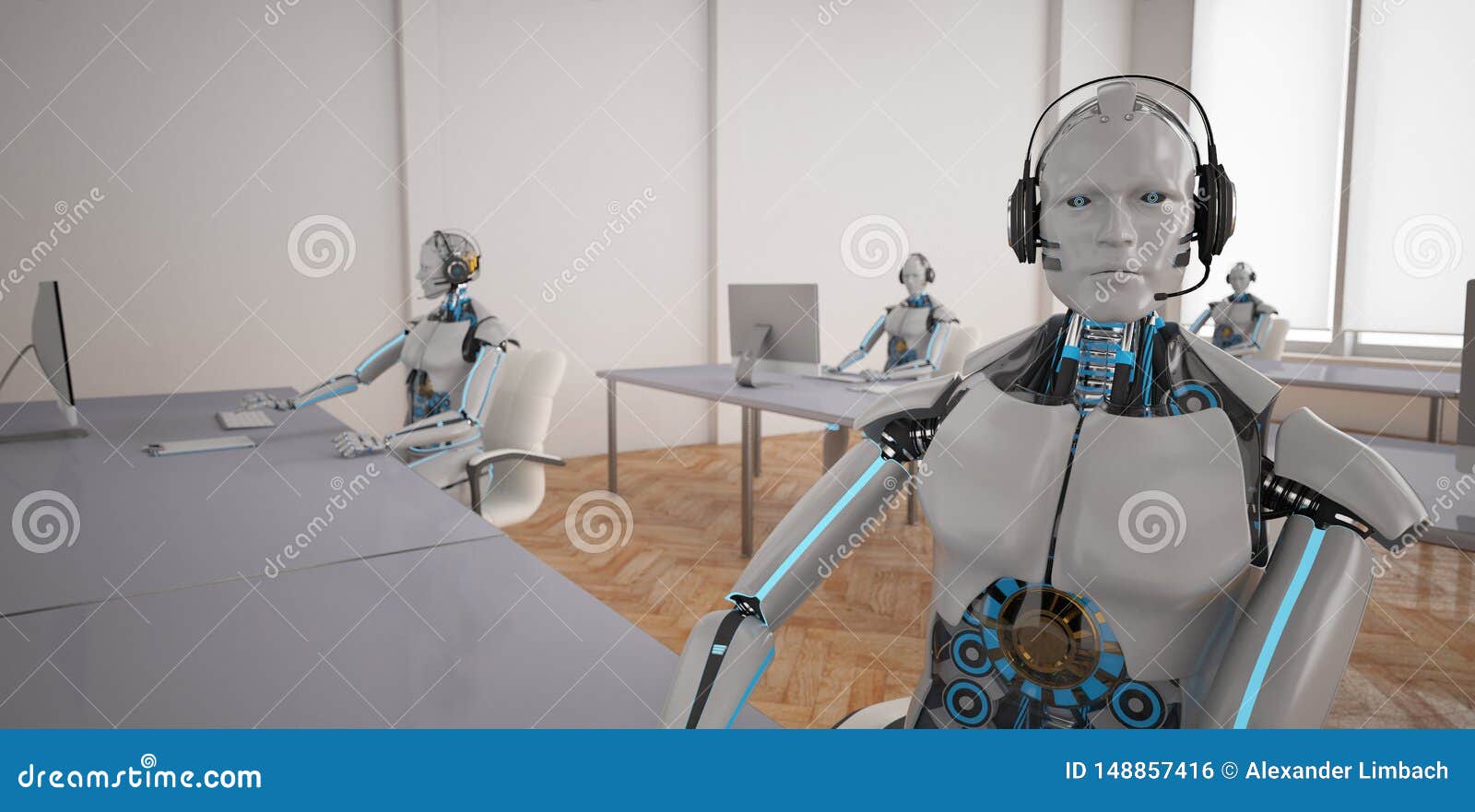 Chatbots Callcenter Humanoid Robots Stock Illustration - Illustration ...