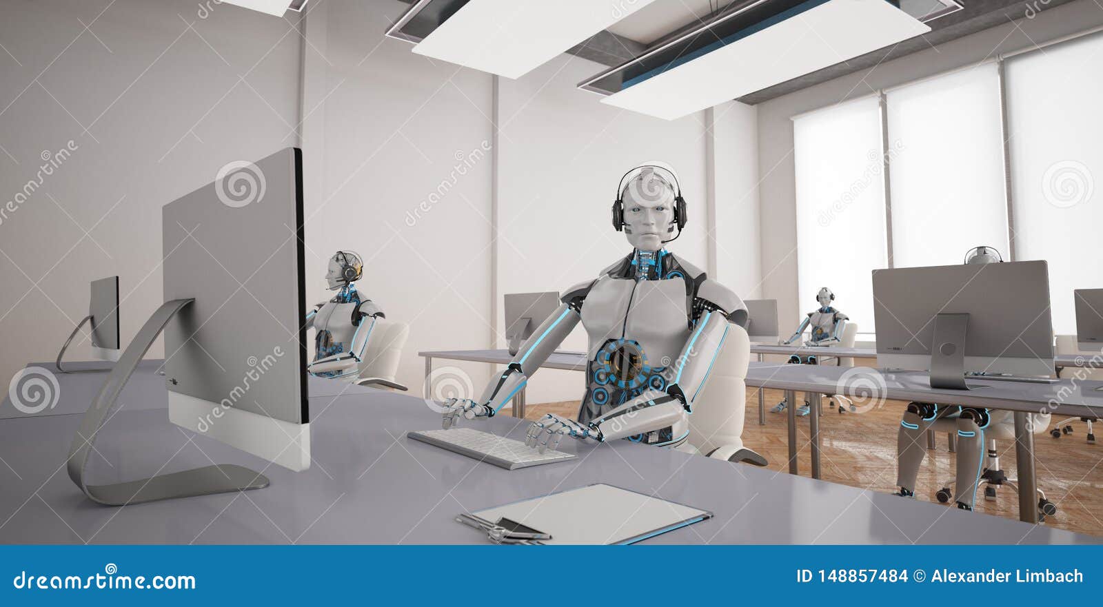 Chatbots Callcenter Humanoid Robots Stock Illustration - Illustration ...
