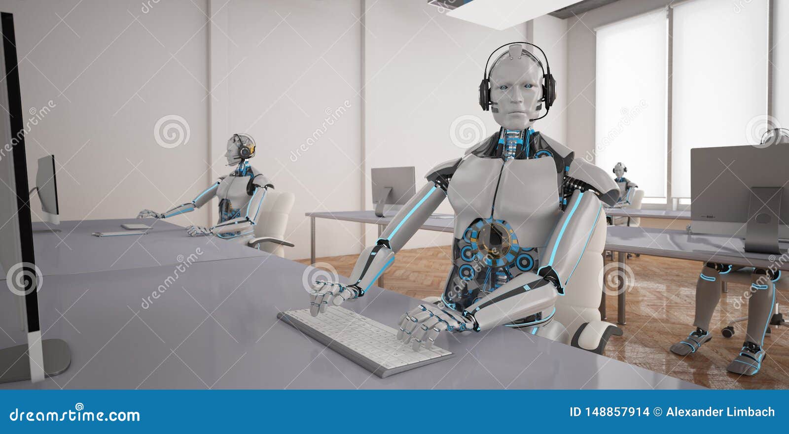 Chatbots Callcenter Humanoid Robots Stock Illustration - Illustration ...