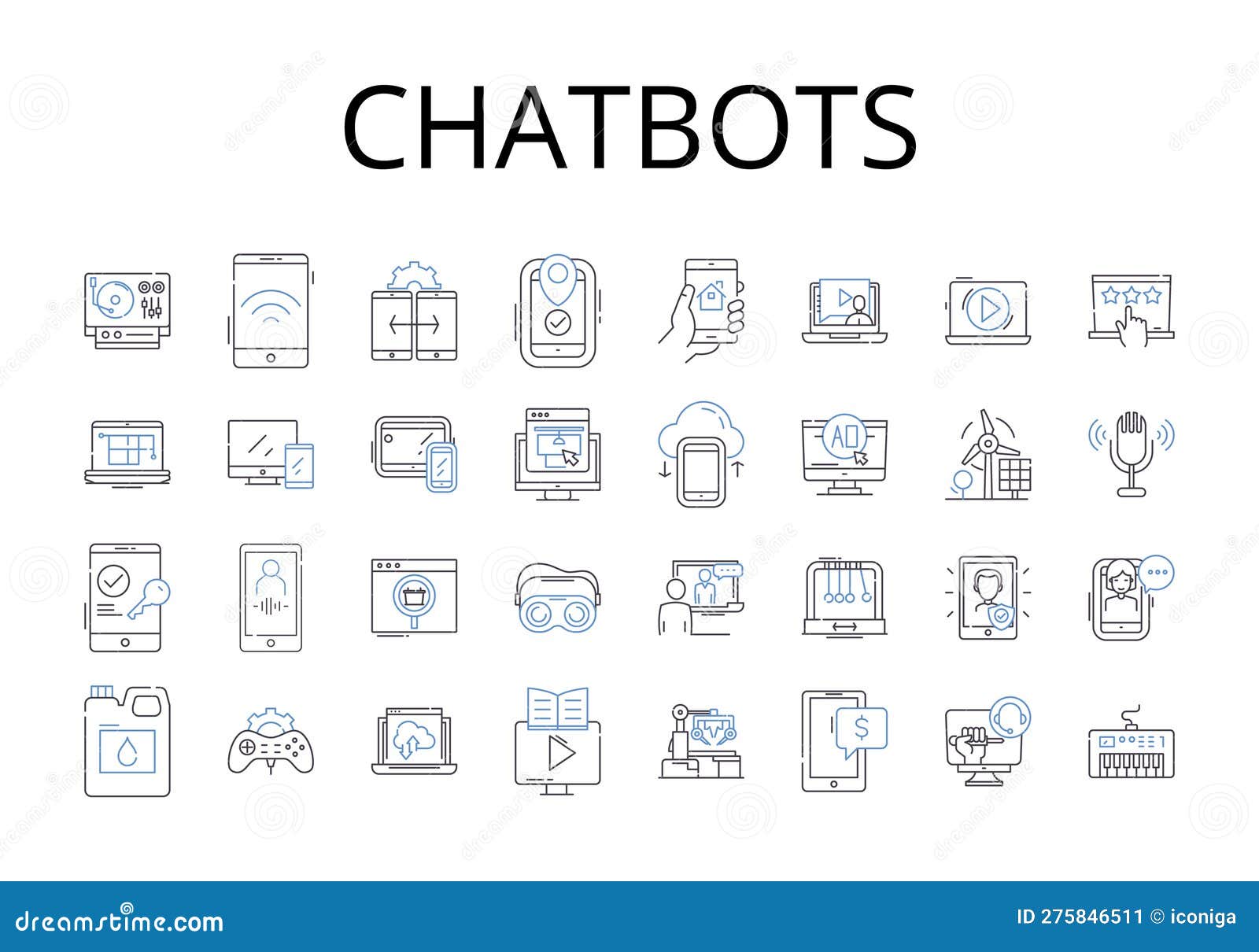 Chatbots Line Icons Collection. Artificial Intelligence, Virtual ...