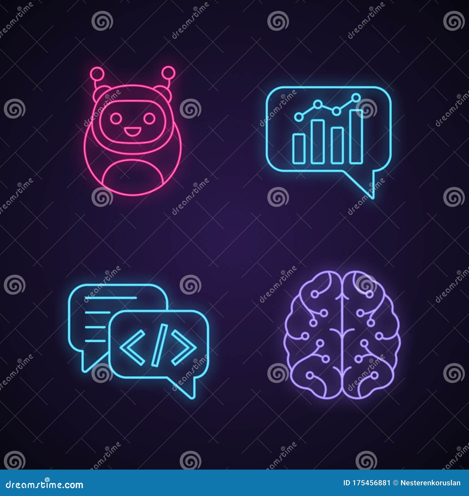 Chatbots Neon Light Icons Set Stock Vector - Illustration of chat ...