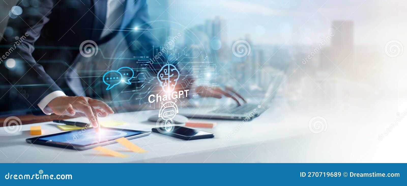 ChatGPT, Chat Bot, AI Or Artificial Intelligence. Businessman Working ... ChatGPT, Chat Bot, AI Or Artificial Intelligence. Businessman Working ...