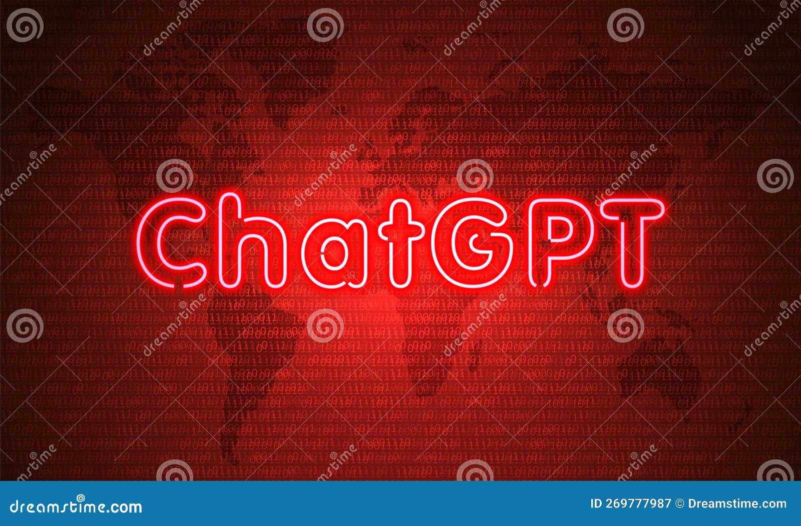 ChatGPT. Neon Symbol on Red Map Background with Binary Code. Data ...