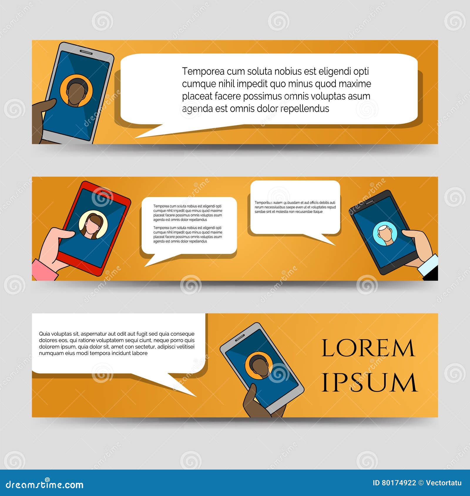 Chating Icons Horizontal Banners Template Stock Vector - Illustration ...