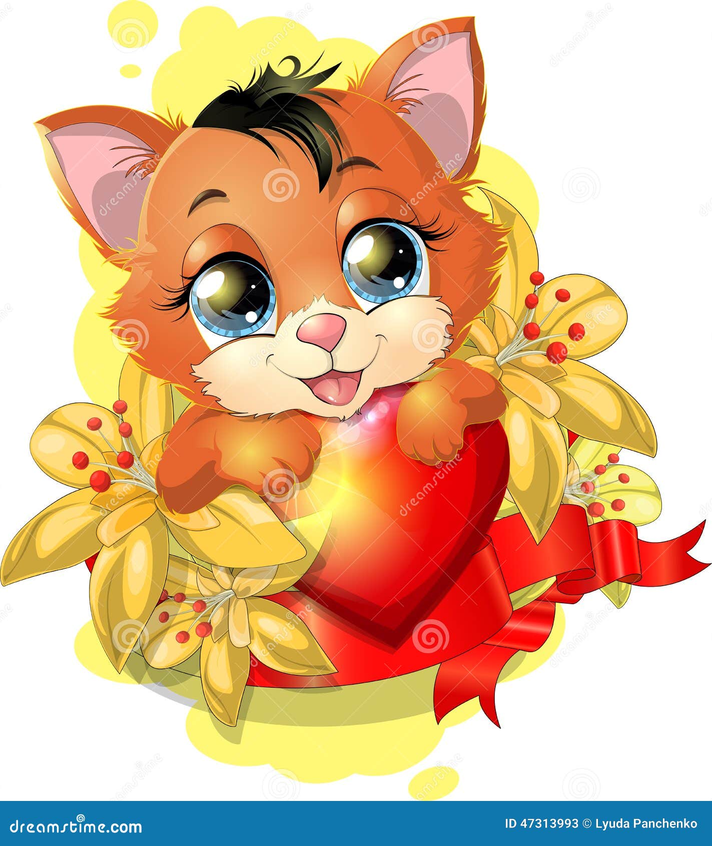 Chaton et coeur illustration de vecteur. Illustration du fête - 47313993