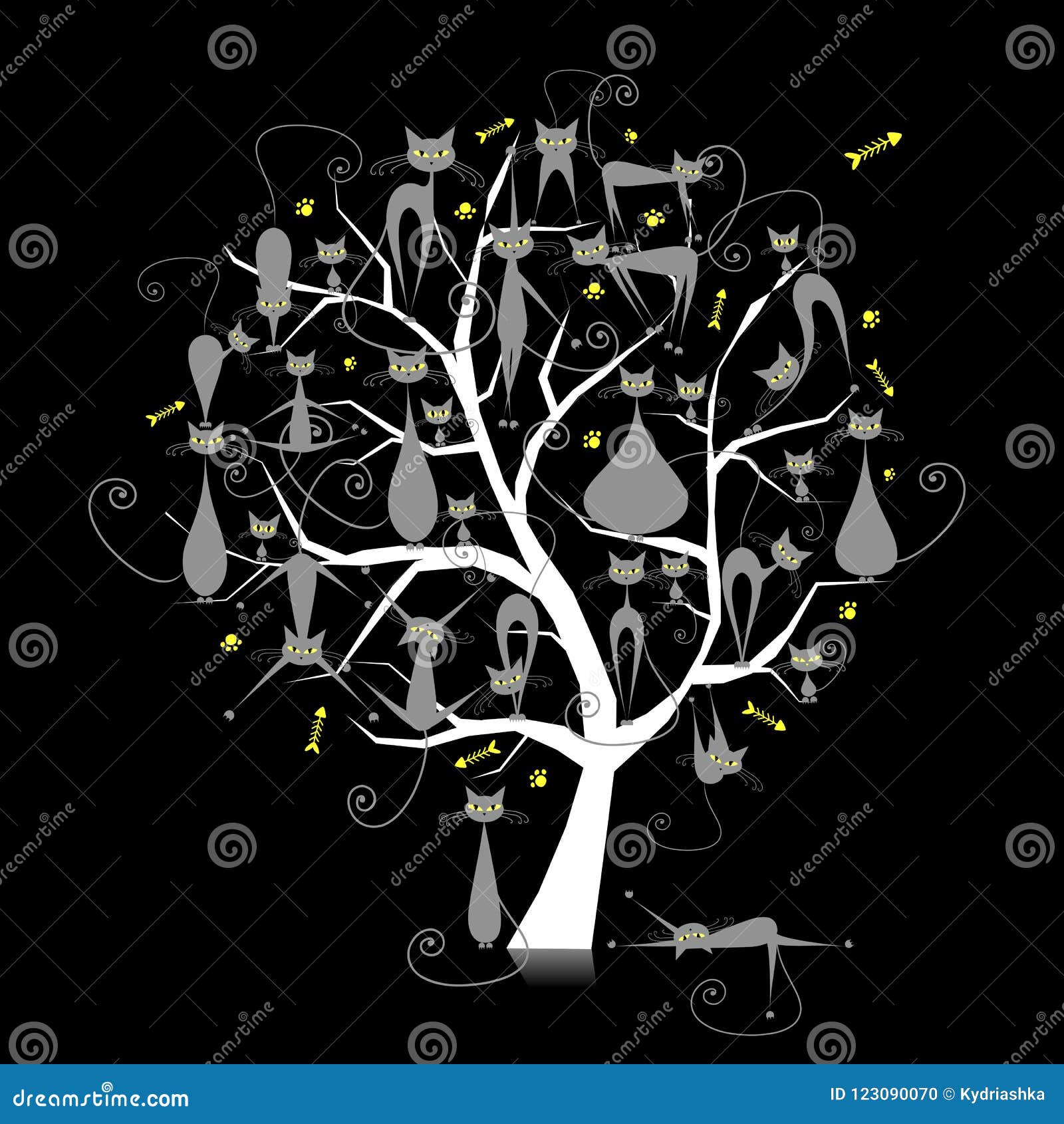 Chats De Gingembre Sur Les Branches D'arbre, Silhouette Pour Votre ...