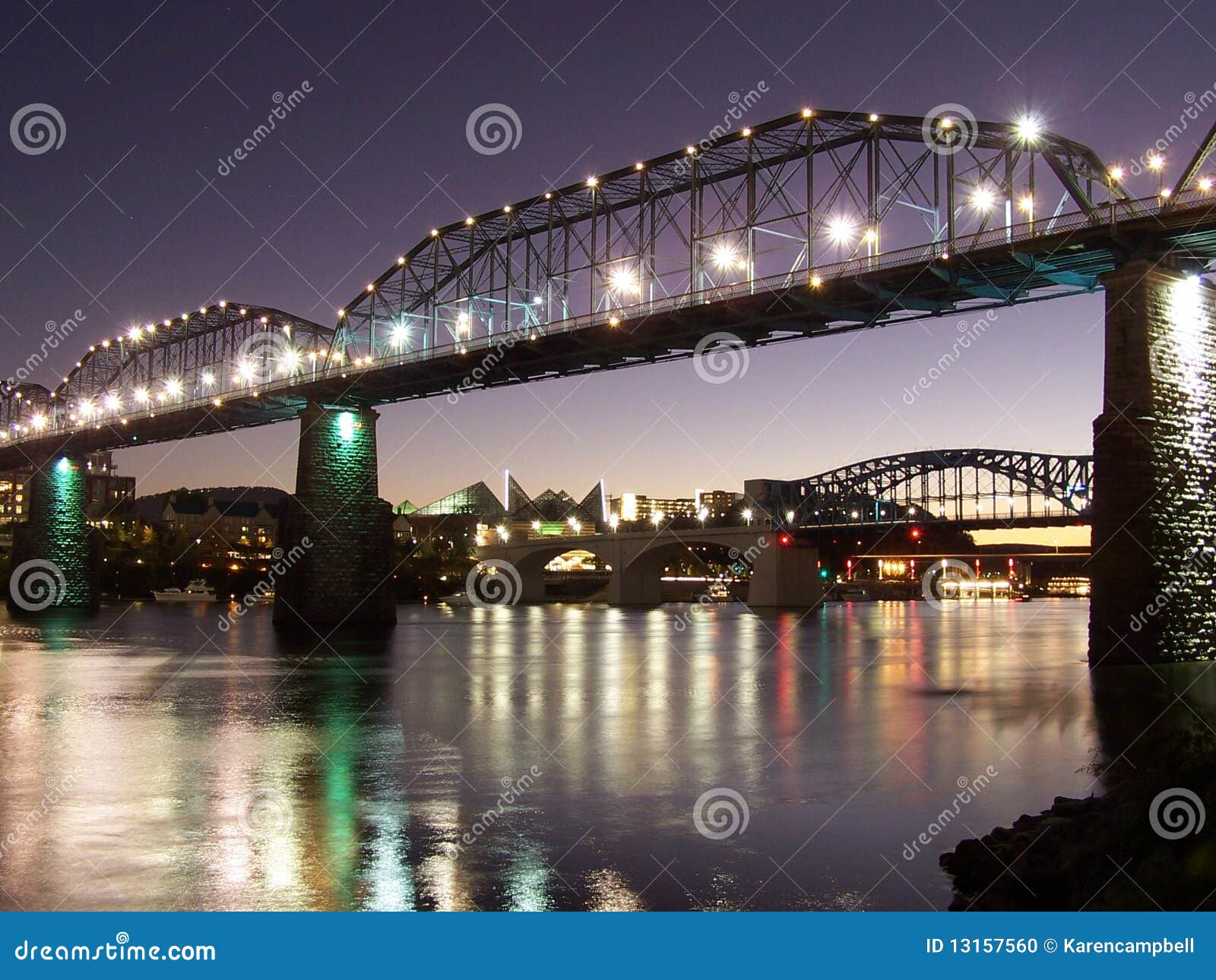 Chattanooga Tennesse Shines on the River Stock Photo - Image of bridges ...