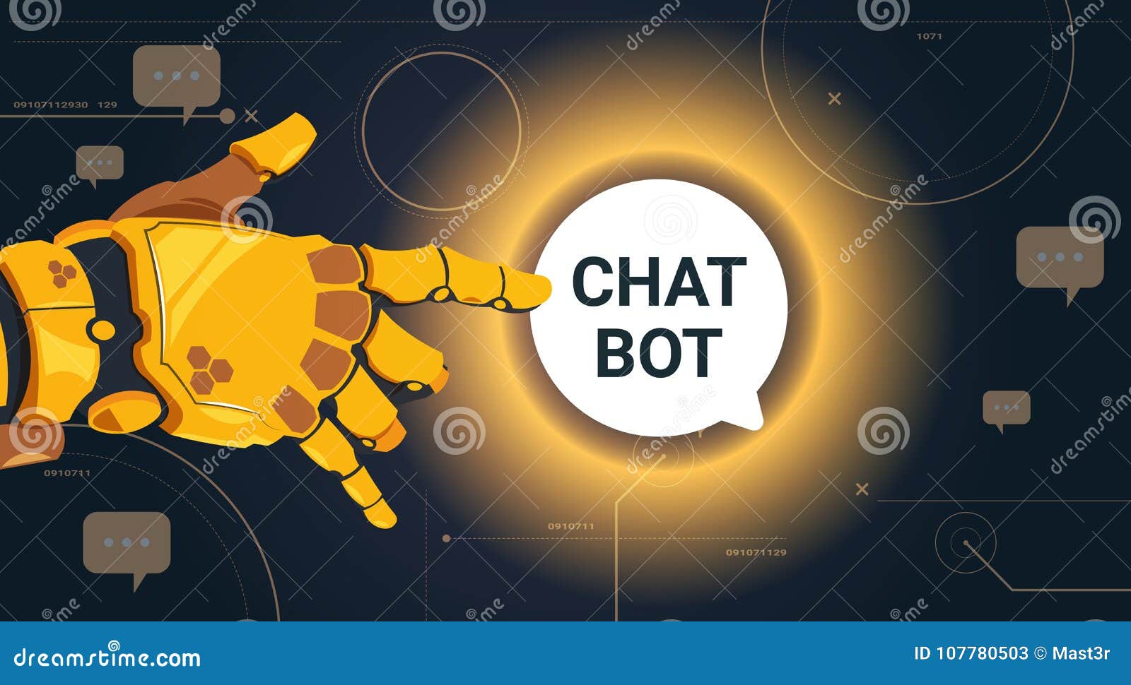 Robot Chatterbot Holding Megaphone Over Chat Bubbles Background ...