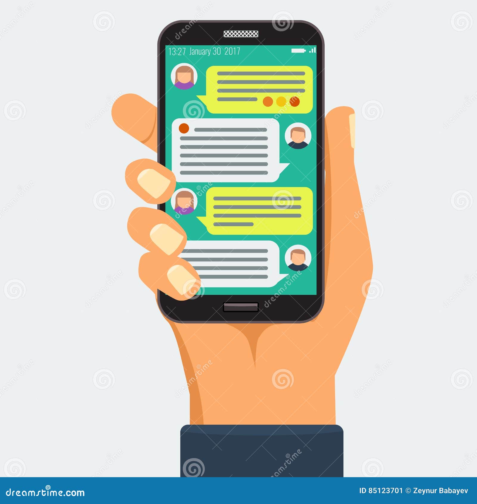 Chatting with Chatbot on Smart Phone, Online Conversation Stock Vector ...