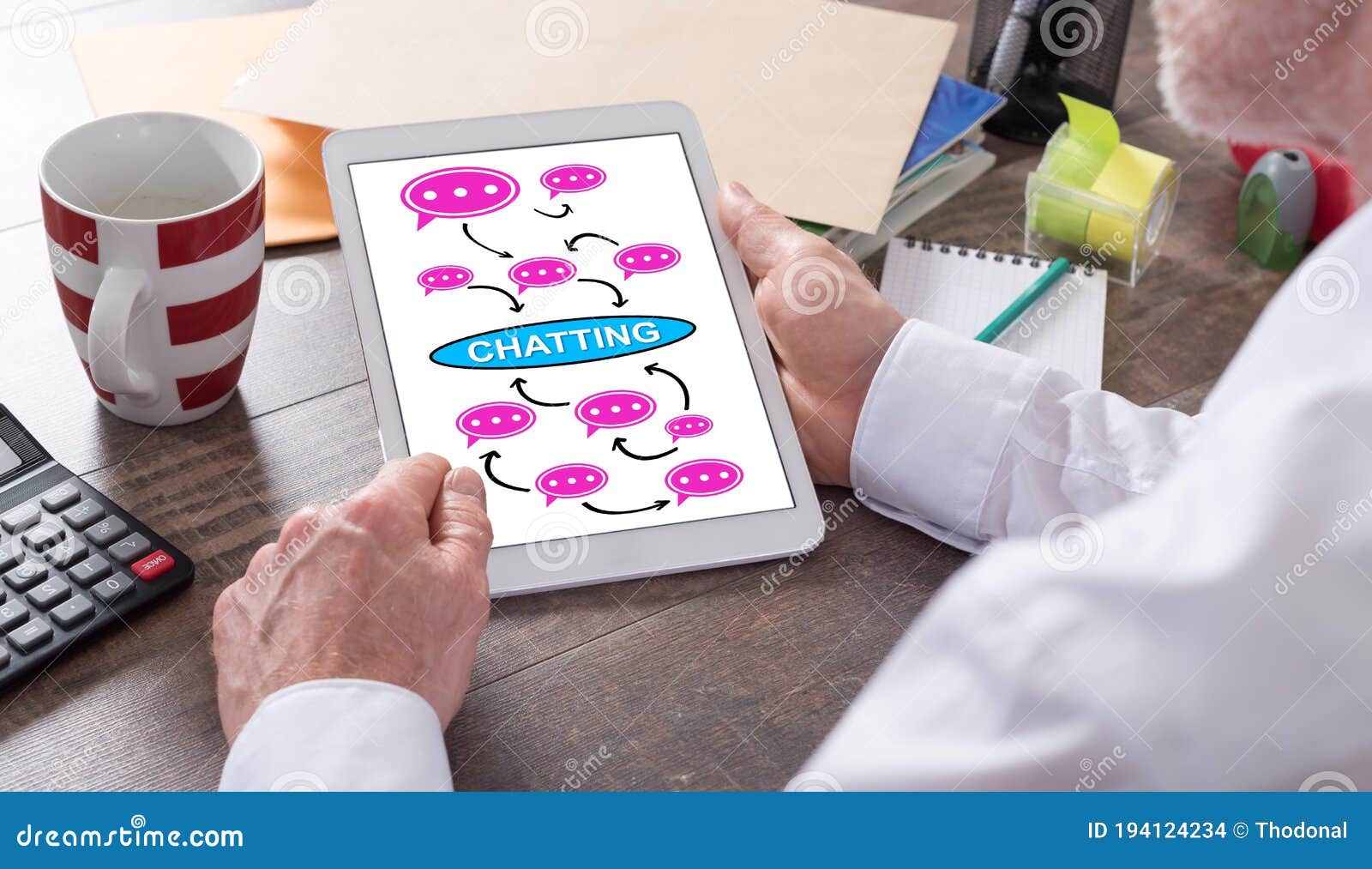 Chatting Concept on a Tablet Stock Photo - Image of internet, desk ...