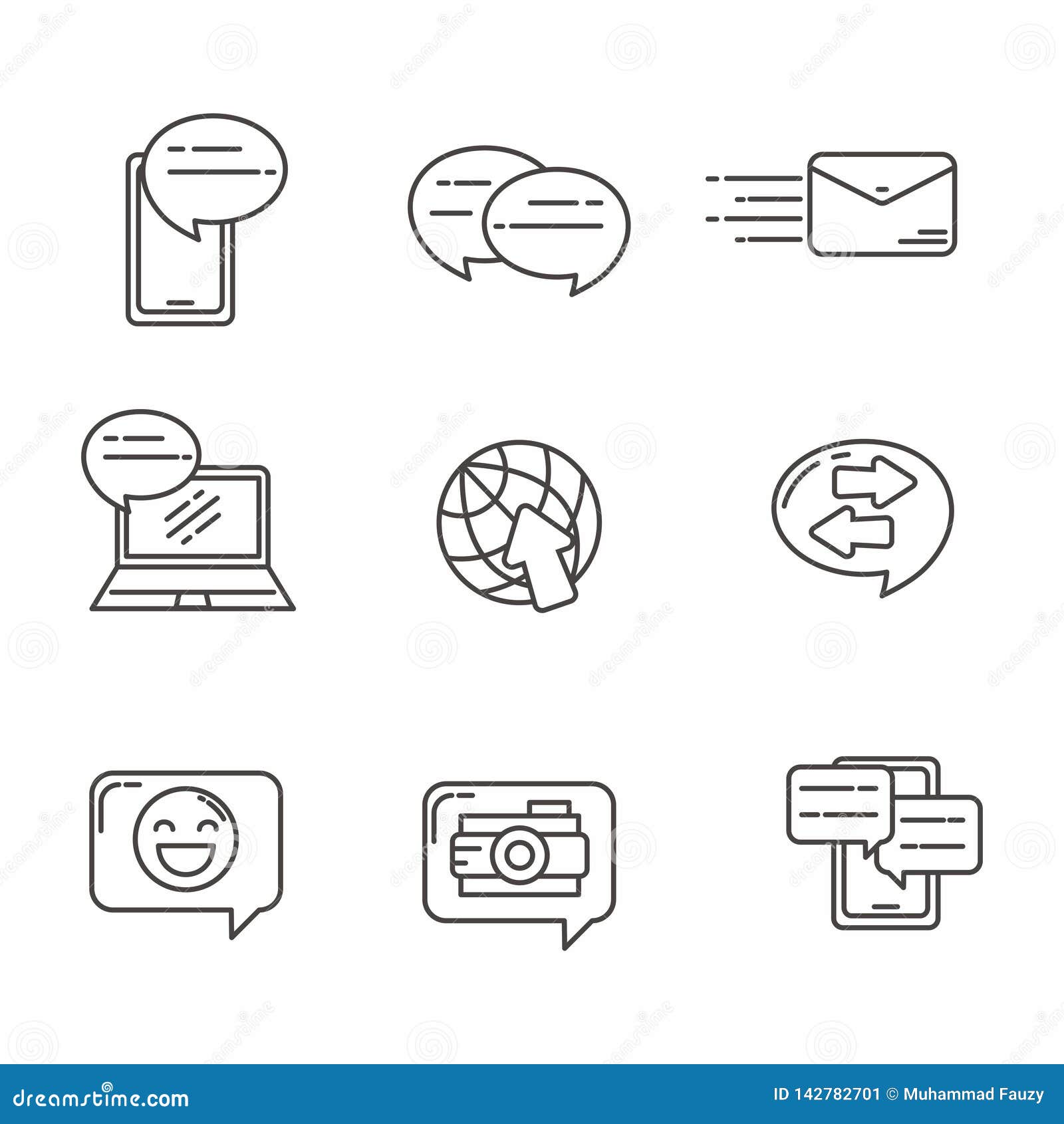Set of Chatting and Communication Icon Line Drawing. Communication ...