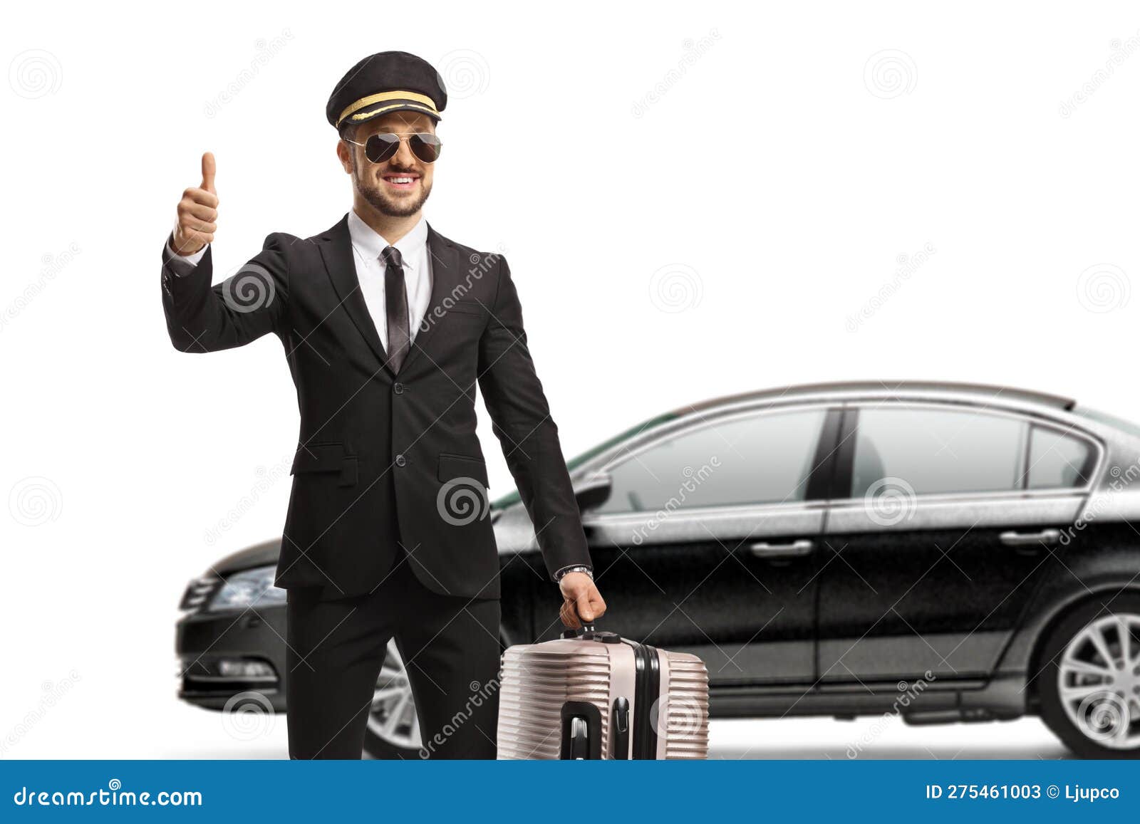 Chauffeur Carrying a Suitcase and Gesturing a Thumb Up Sign Stock Image ...