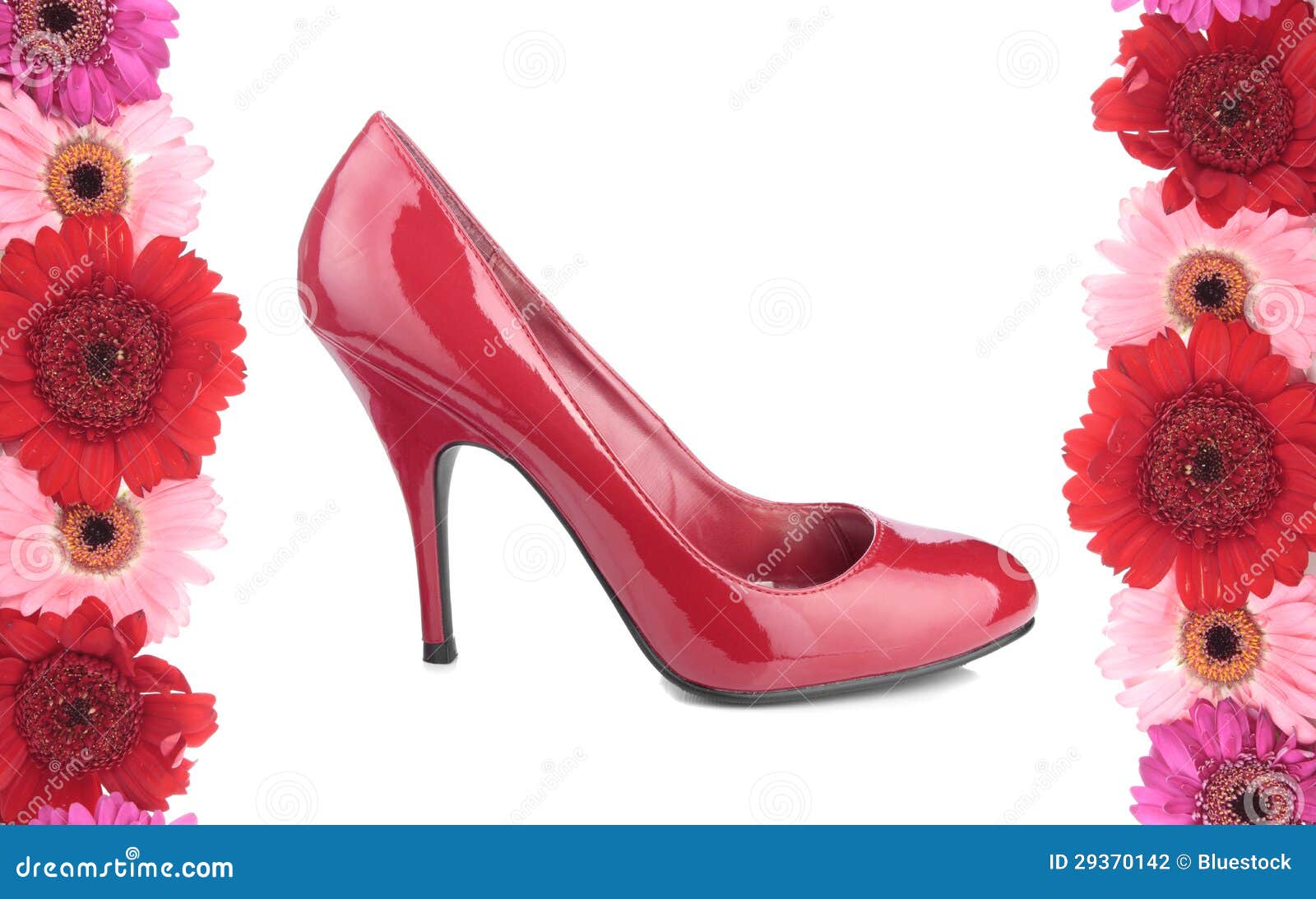 Chaussure Rouge Sexy De Talon Avec Des Fleurs Photo stock - Image of ...