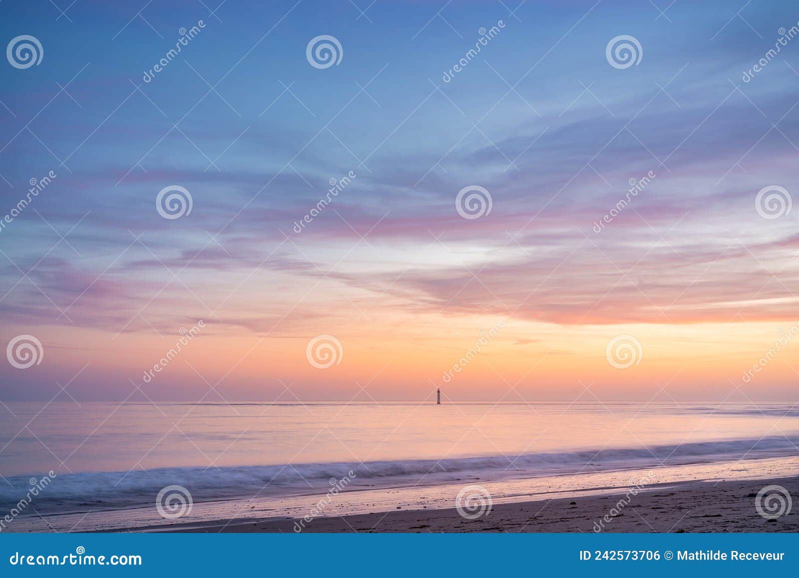 Chauveau Lighthouse, Isle of Re, at Sunset on a Very Calm Sea Stock ...