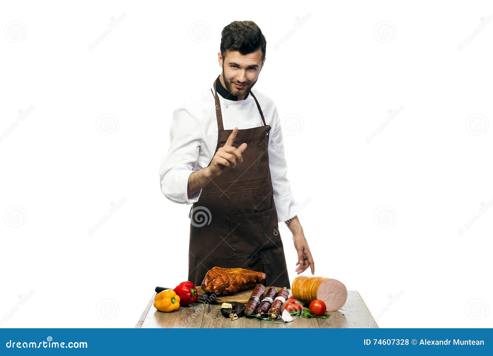 Cheaf with salami stock photo. Image of background, isolated - 74607328