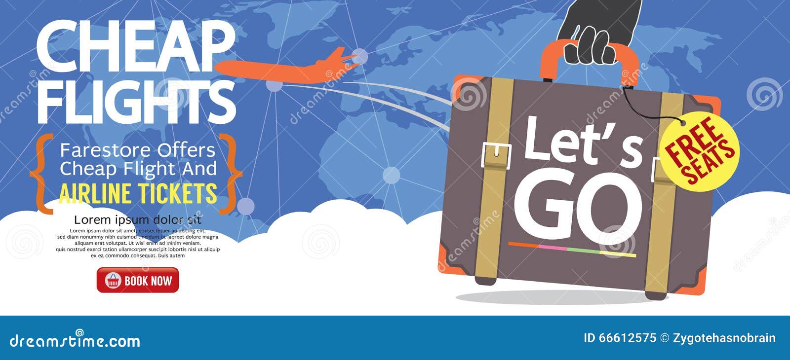 Cheap Flight for Sale 1500x600 Banner. Stock Vector - Illustration of ...