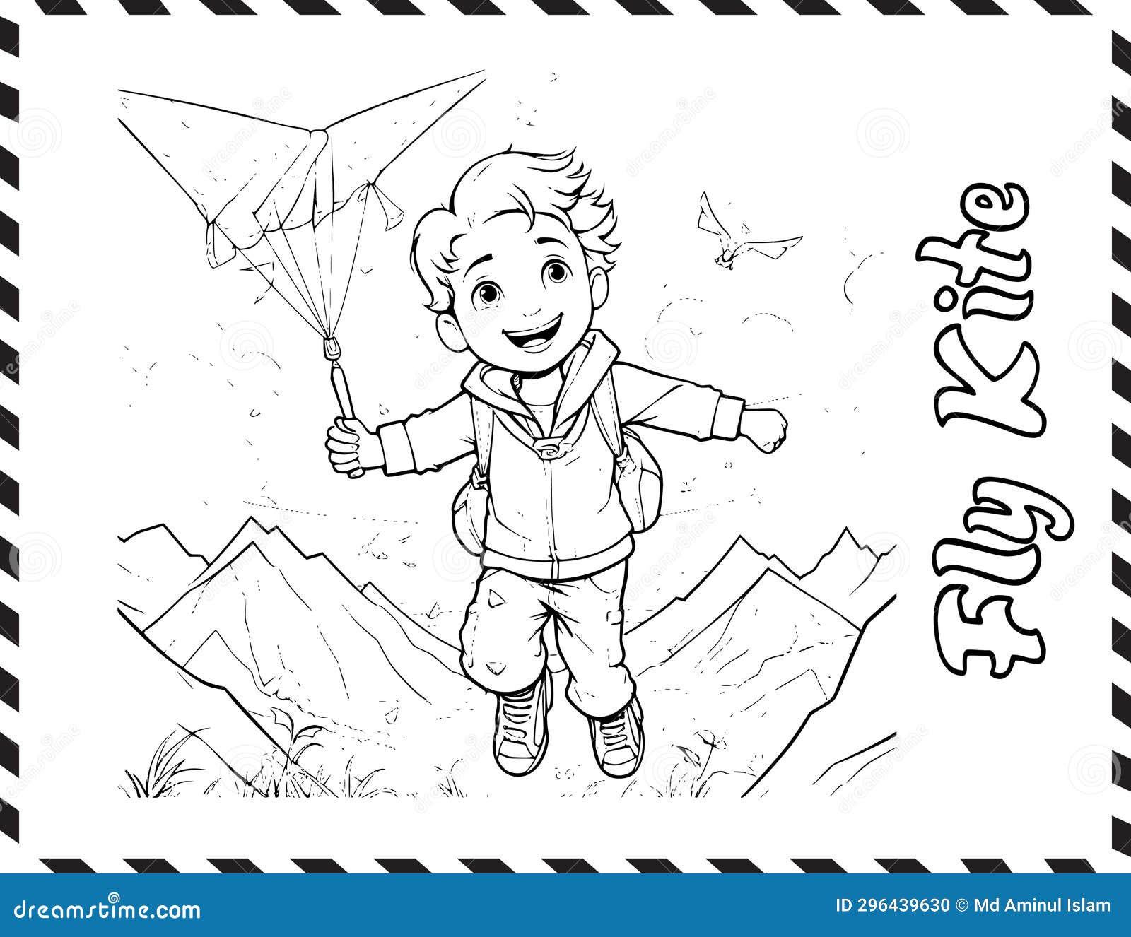 Chearful Fly Kite Coloring Page for Kids Stock Vector - Illustration of ...