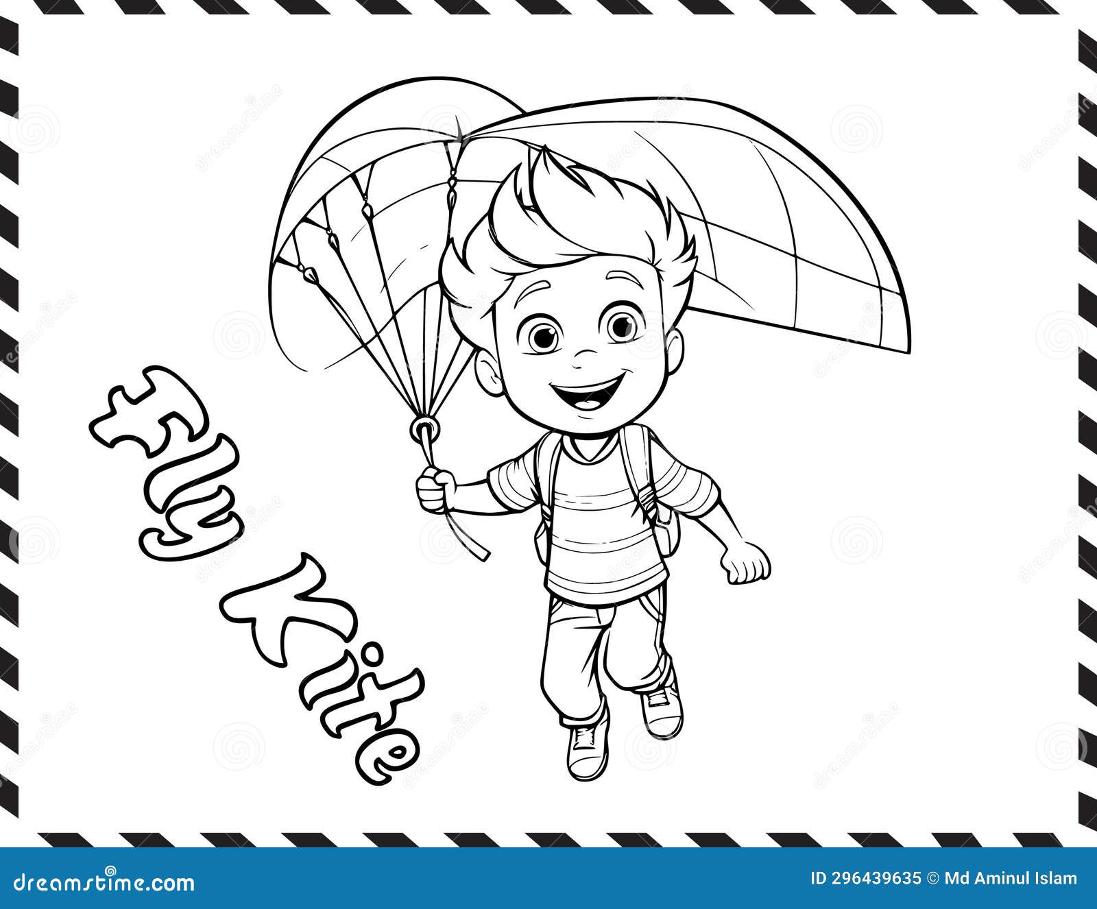 Chearful Fly Kite Coloring Page for Kids Stock Illustration ...