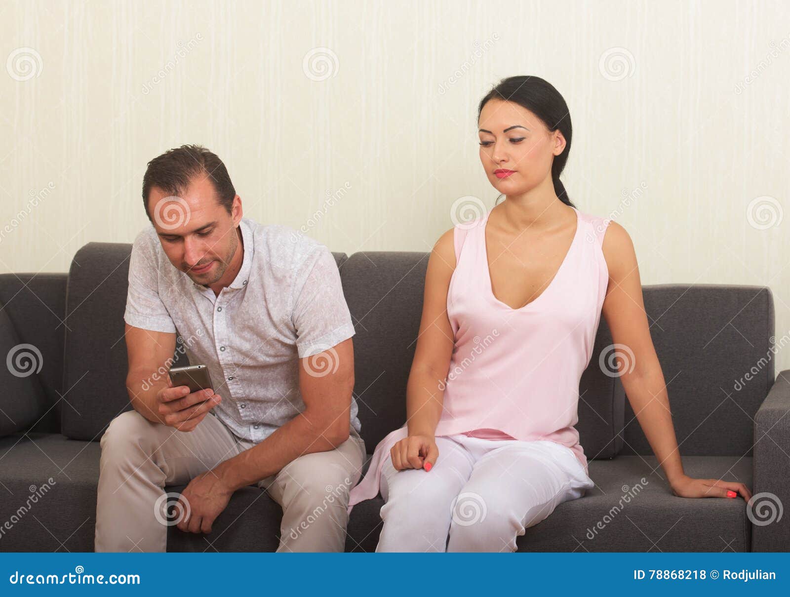 Cheating Man and Jealous Woman Stock Photo - Image of cheating, message ...