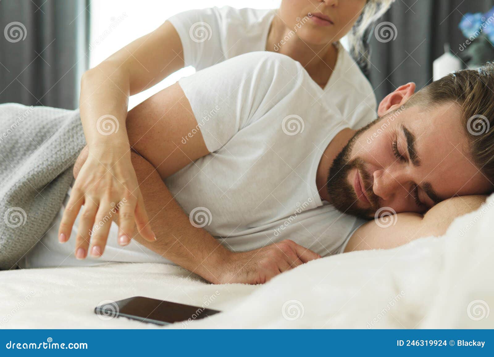 Cheating and Mistrust Concept. Jealous Wife Reads Messages on Her ...