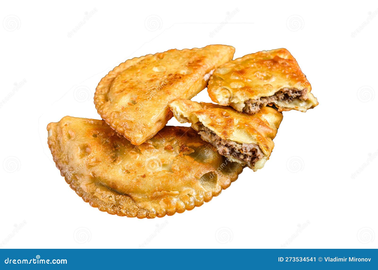 Cheburek Meat Pastry Pie with Herbs. Isolated on White Background ...