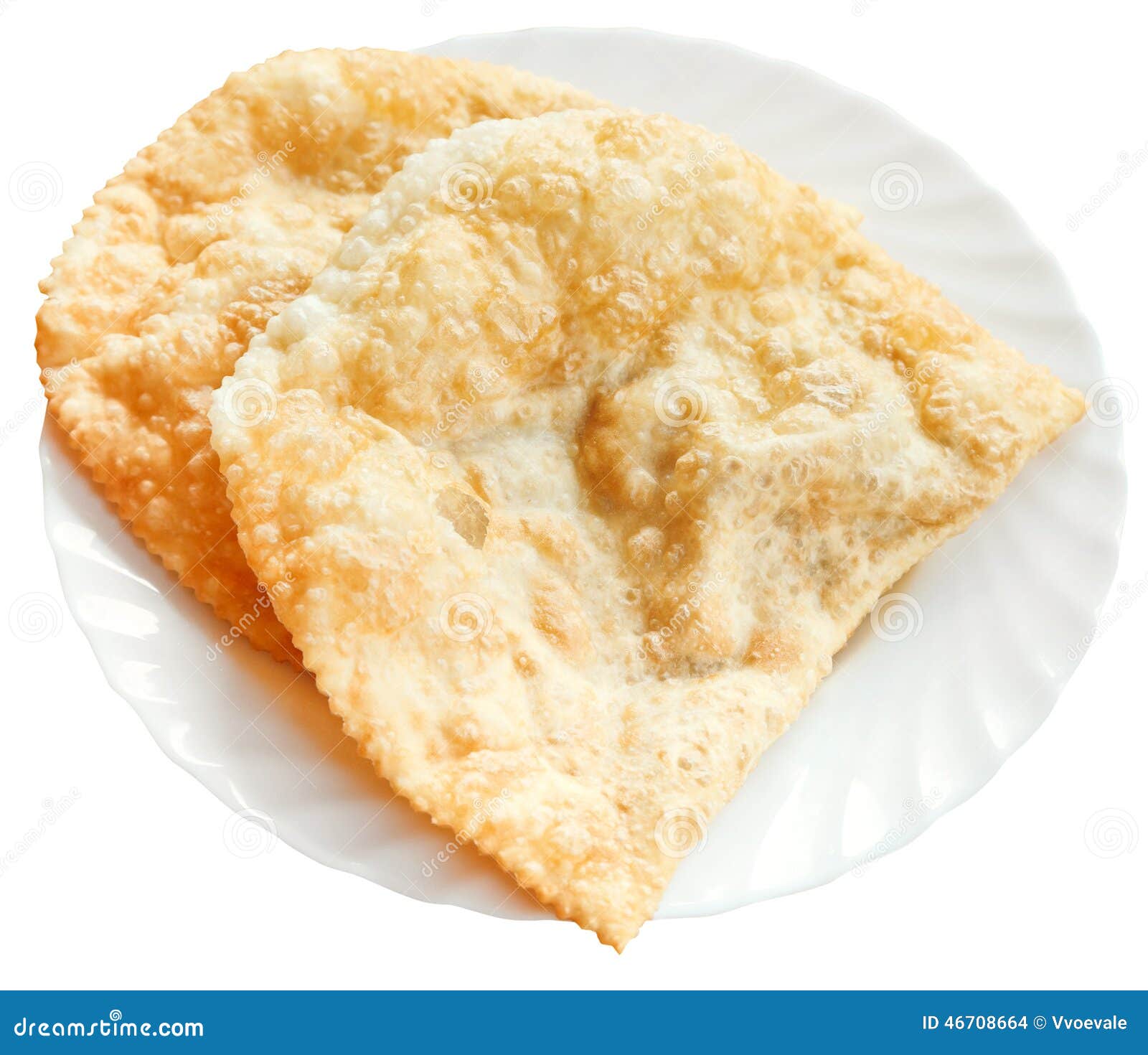 Cheburek Pie on White Plate Isolated Stock Photo - Image of food ...
