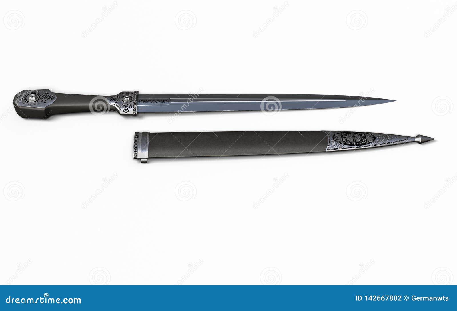 Chechen Dagger - Weapon of the Caucasus - 3d Illustration Stock ...