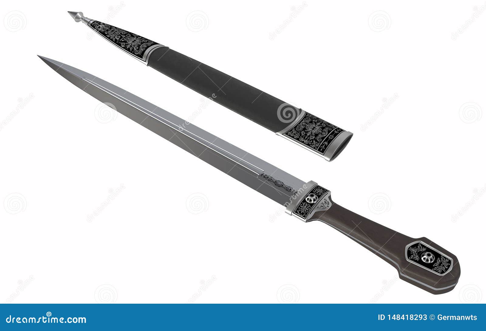 Chechen Dagger - Weapon of the Caucasus - 3d Illustration Stock ...