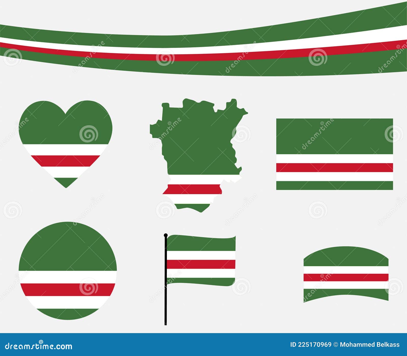 Chechen Republic Flag Map Ribbon and Heart Icons Vector Stock Vector ...