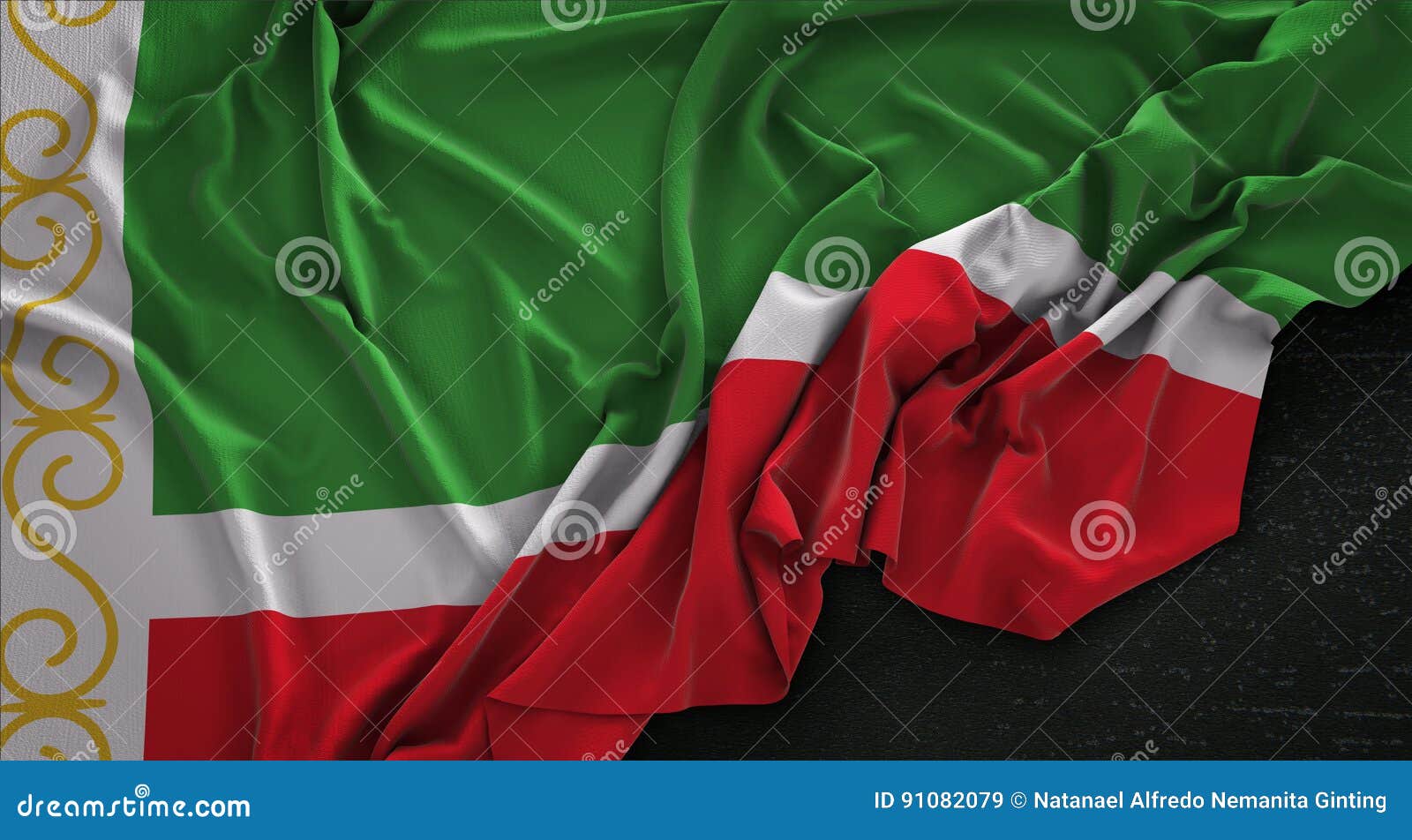 Chechen Republic Flag Wrinkled on Dark Background 3D Render Stock ...