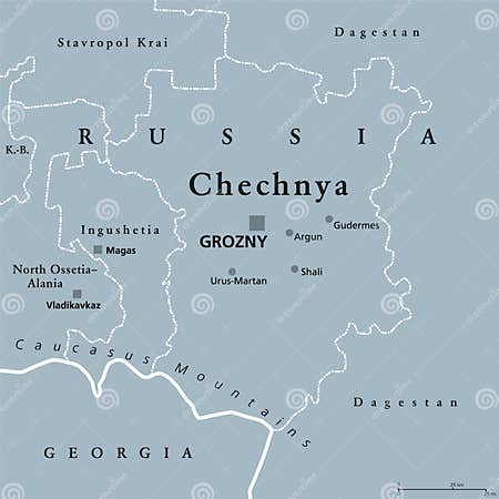 Chechnya, the Chechen Republic, Gray Political Map, with Capital Grozny ...