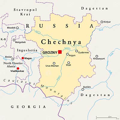 Chechnya, the Chechen Republic, Political Map, with Capital Grozny ...
