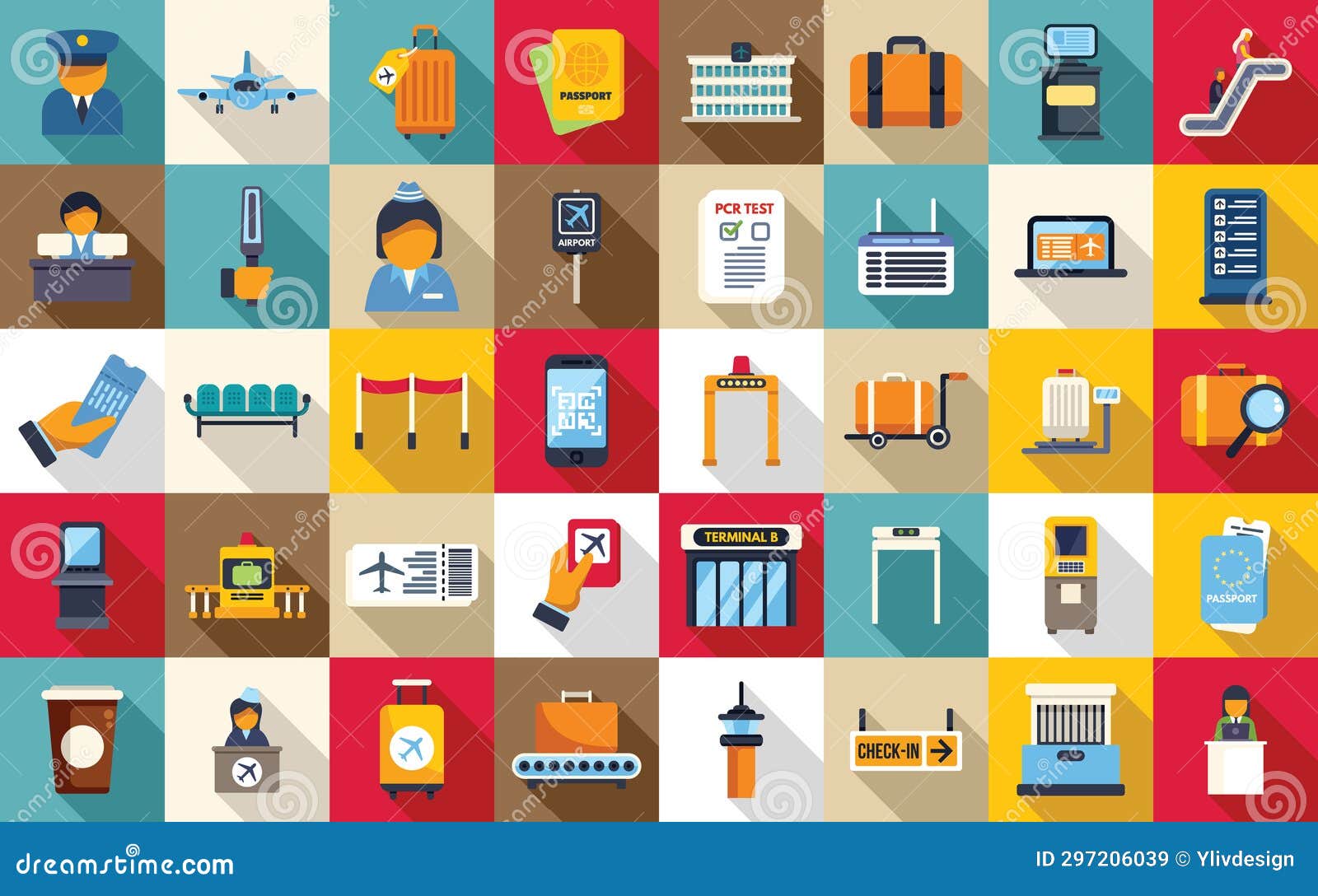 Check in Airport Icons Set Flat Vector. Plane Airport Stock ...