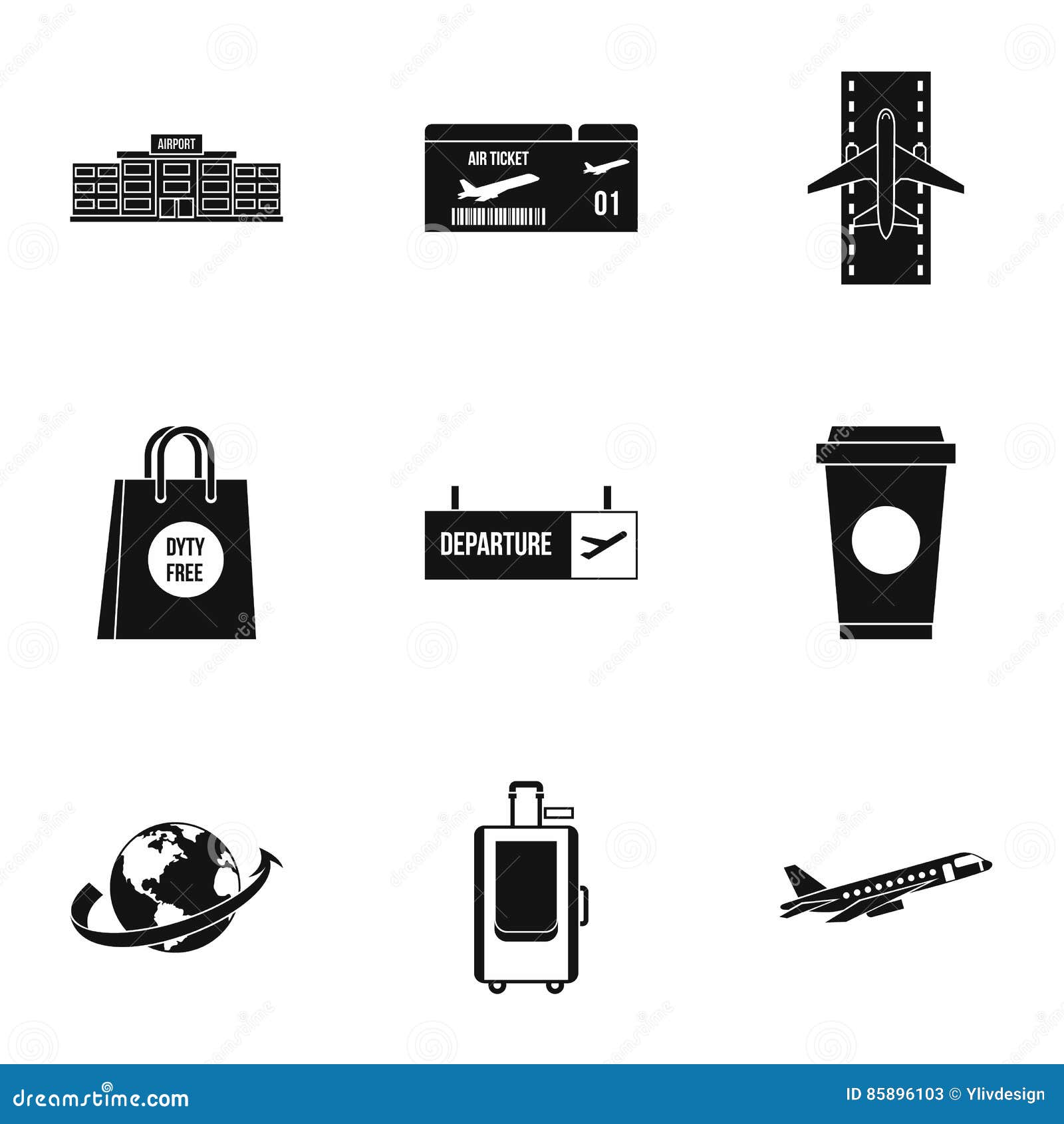 Check at Airport Icons Set, Simple Style Stock Vector - Illustration of ...