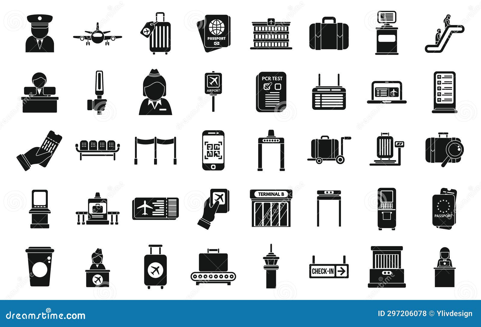 Check in Airport Icons Set Simple Vector. Plane Airport Stock ...