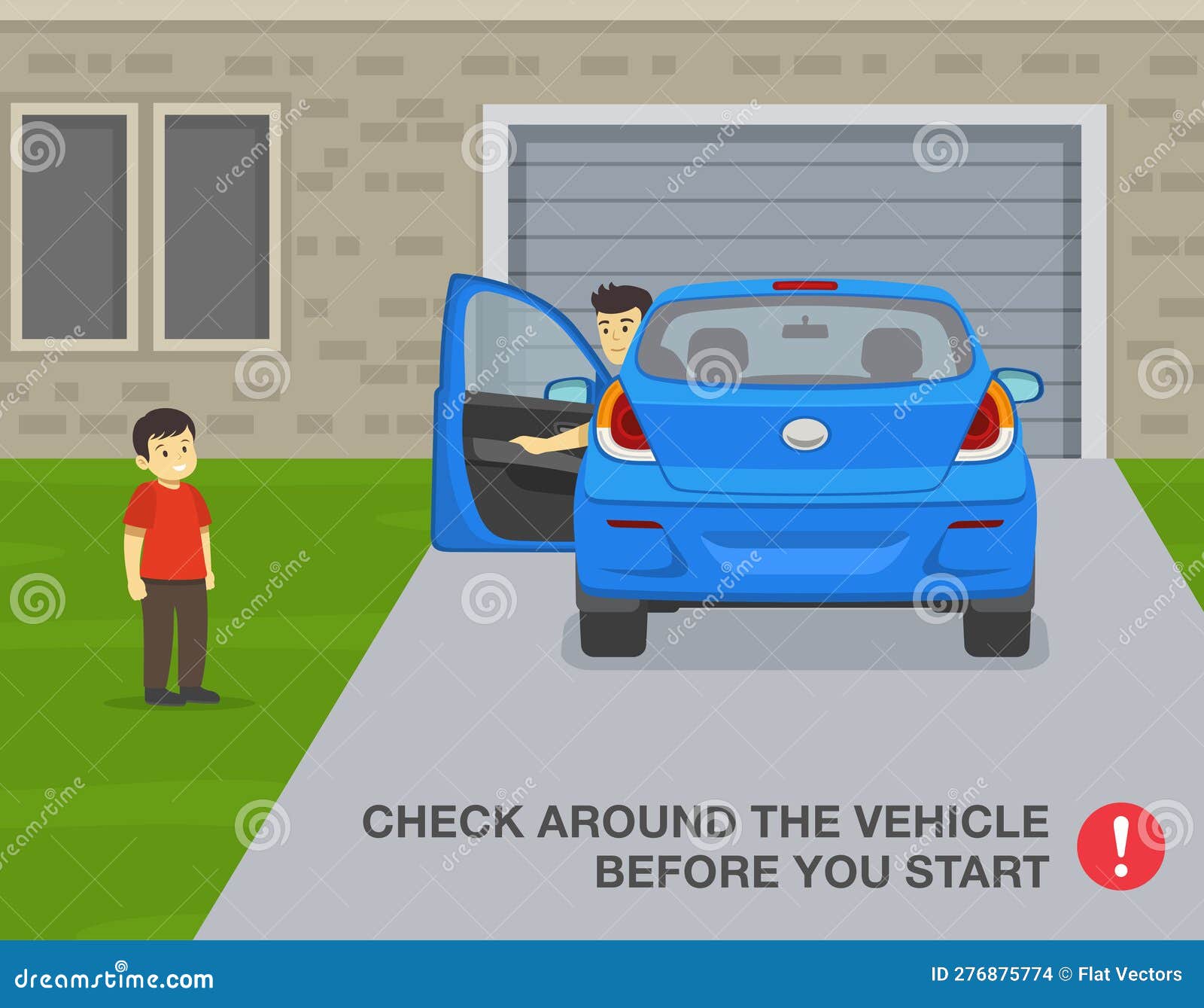 Check Around the Vehicle before Your Start. Driver Looks Back before ...