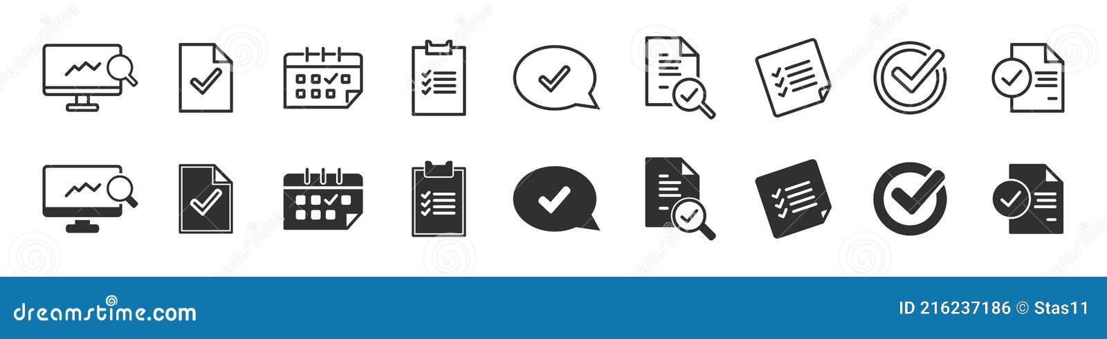 Check and Audit Icons Collection in Two Different Styles Stock Vector ...