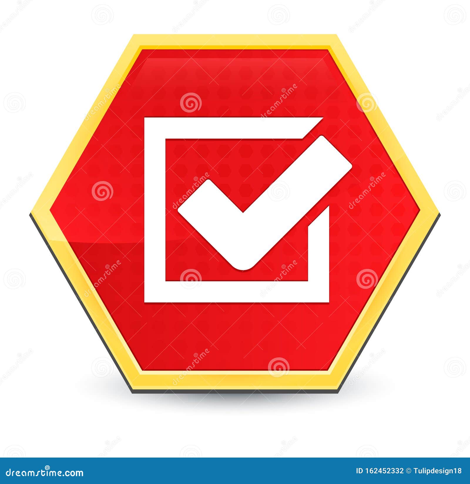 Check Box Icon Abstract Red Hexagon Button Bright Yellow Frame Elegant ...
