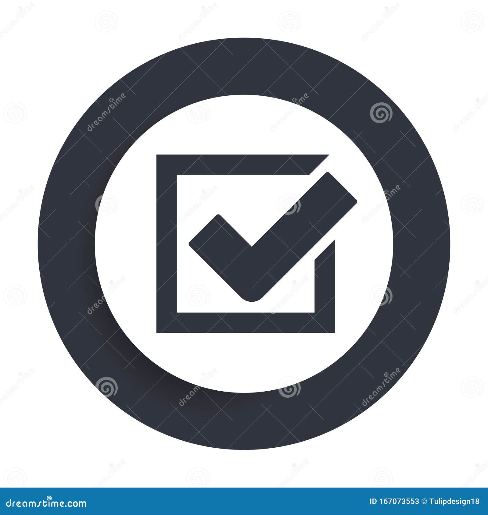 Check Box Icon Flat Vector Round Button Clean Black and White Design ...