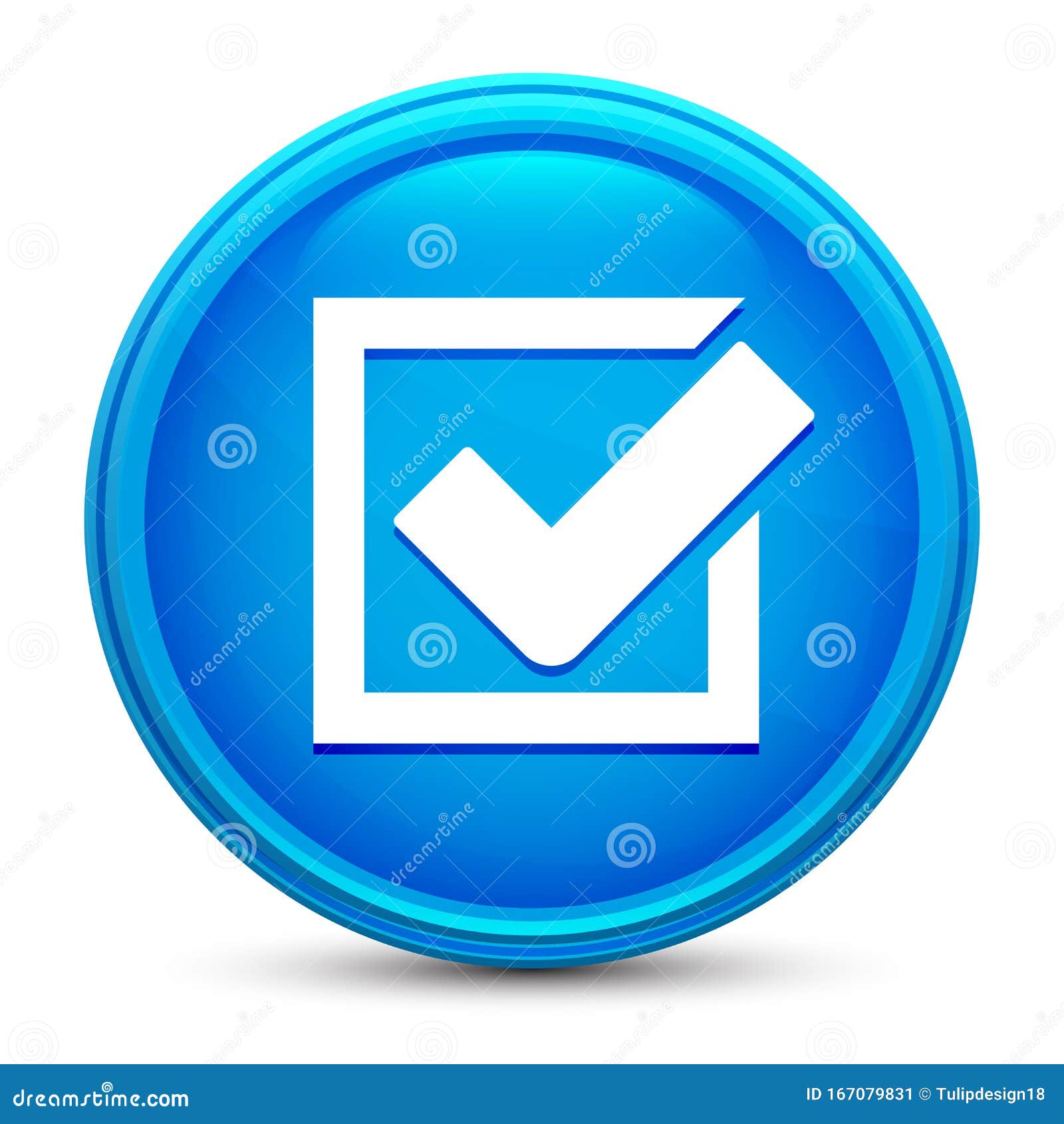 Check Box Icon Glass Shiny Blue Round Button Isolated Design Vector ...