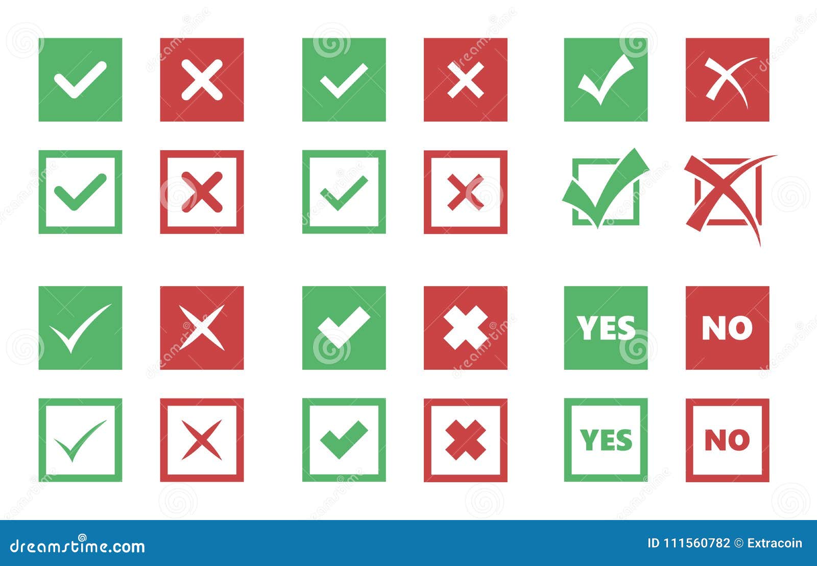 Check Box Icons, Tick and Cross Signs Stock Vector - Illustration of ...