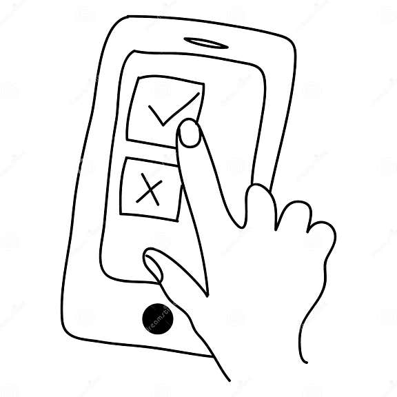 Checkboxes on Smartphone Screen. Hand Hold Smartphone, Finger Touch ...