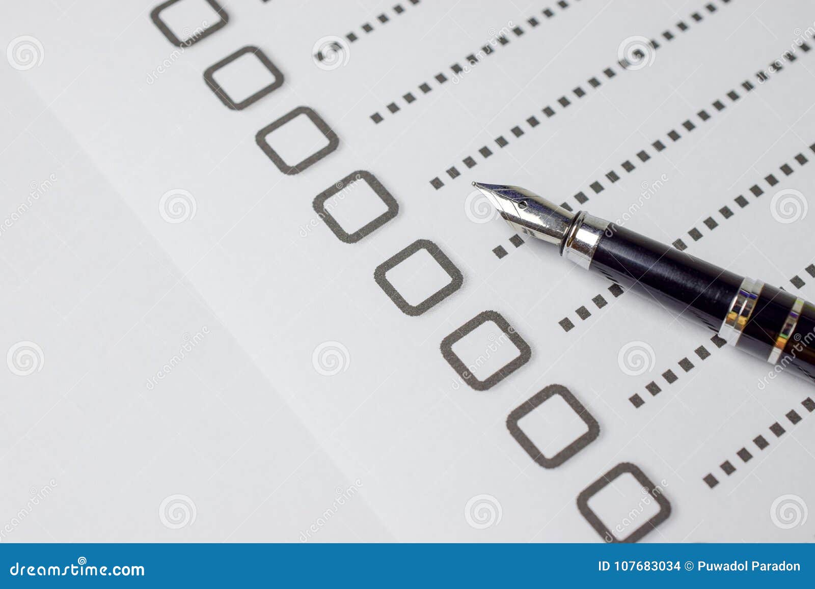 Check Boxes on White Paper with Pen Stock Photo - Image of checklist ...