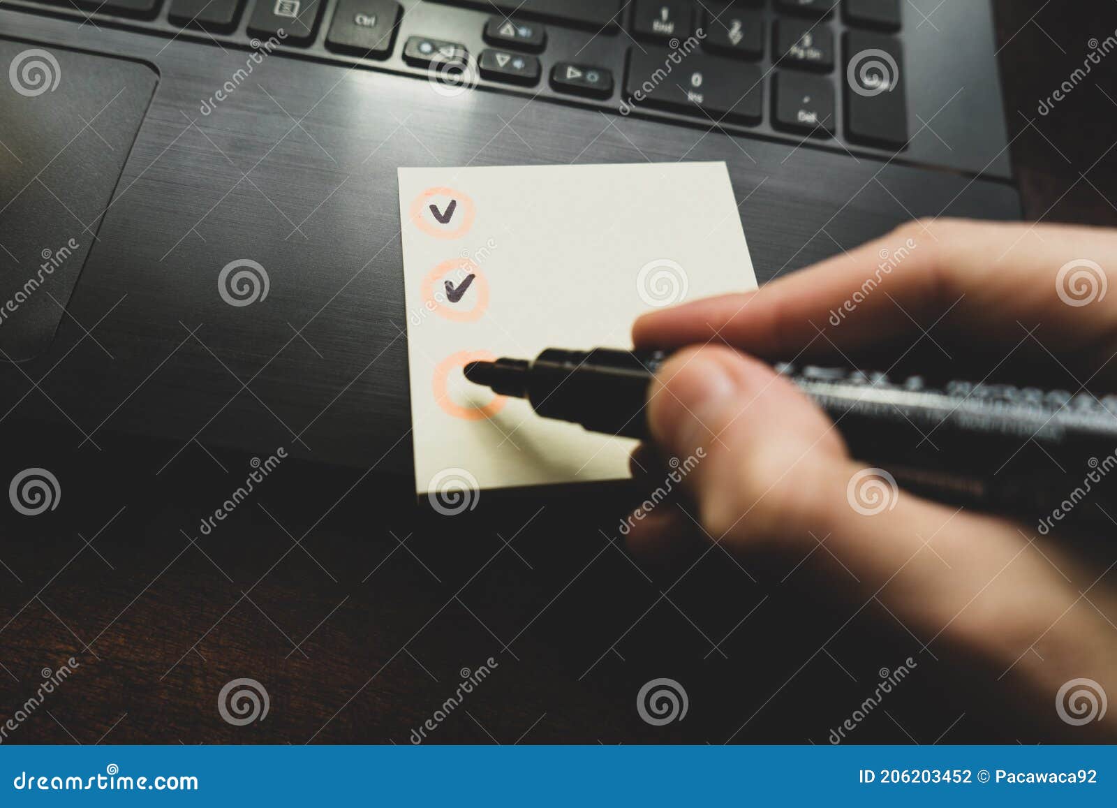 Check Boxes on White Paper Plans. Hand with Black Marker Makes Marks in ...