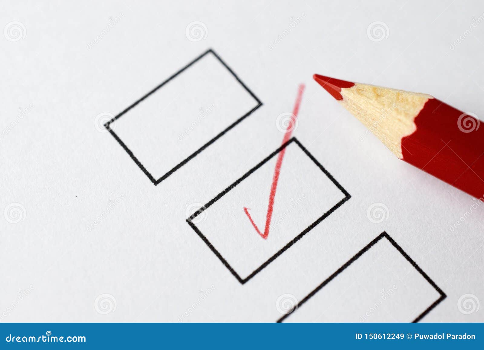 Check Boxes on a White Paper with Red Pencil Stock Image - Image of ...