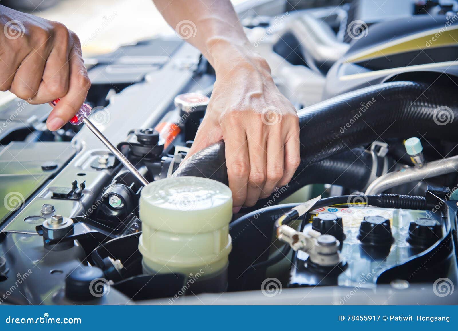 Check the car engine. stock image. Image of black, male - 78455917