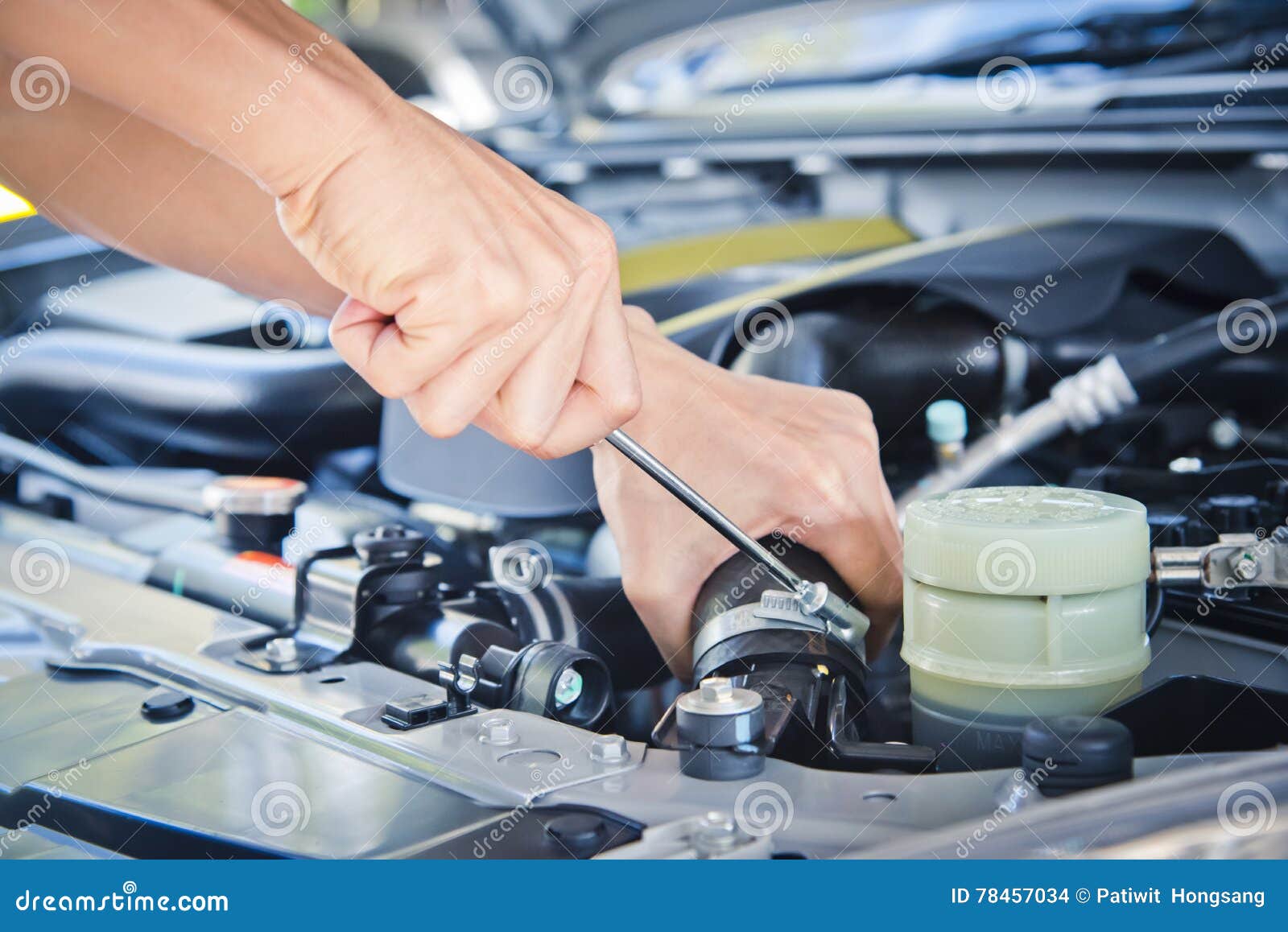 Check the car engine. stock photo. Image of coveralls - 78457034