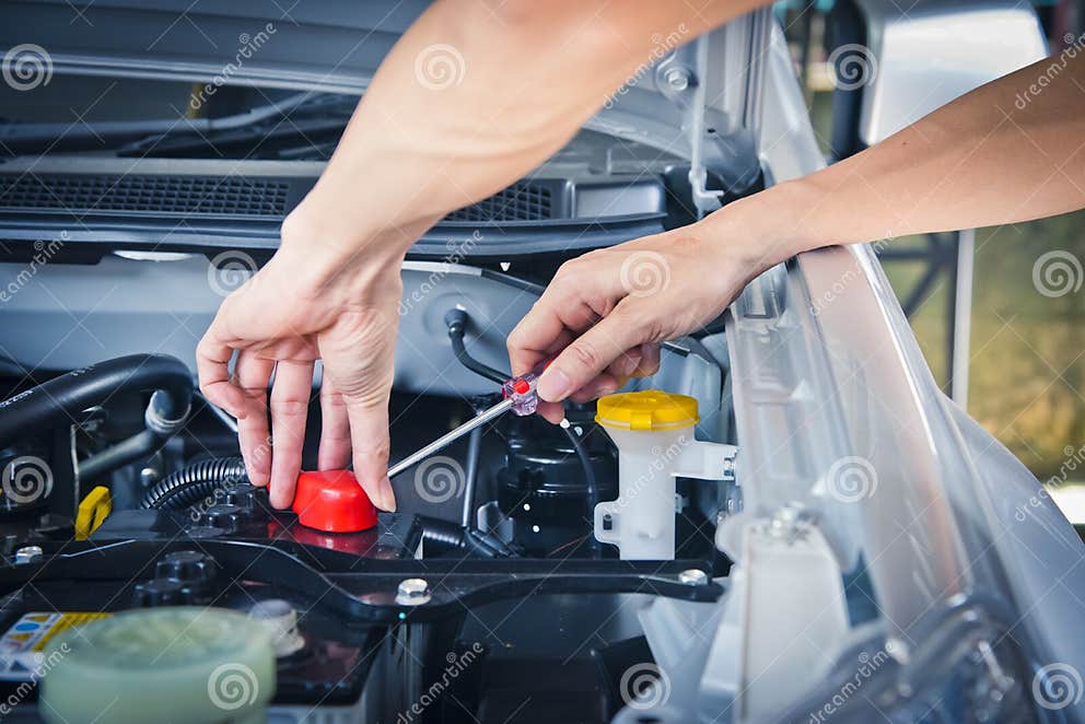 Check the car engine. stock image. Image of black, male - 78458093