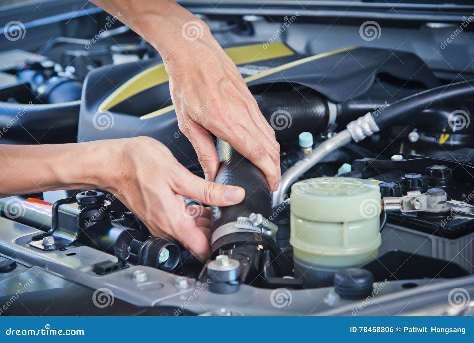 Check the car engine. stock photo. Image of person, automobile - 78458806