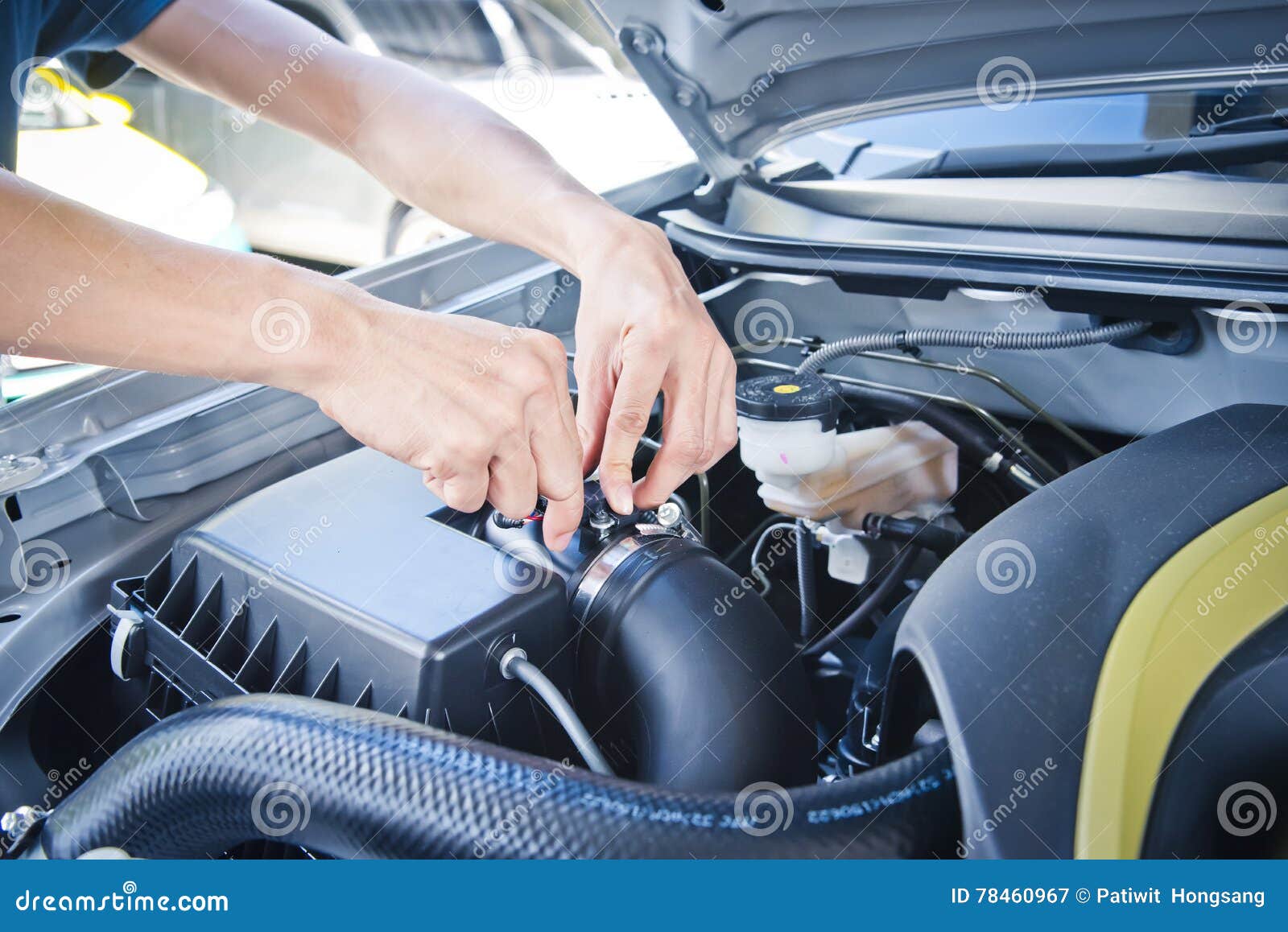 Check the car engine. stock image. Image of person, auto - 78460967